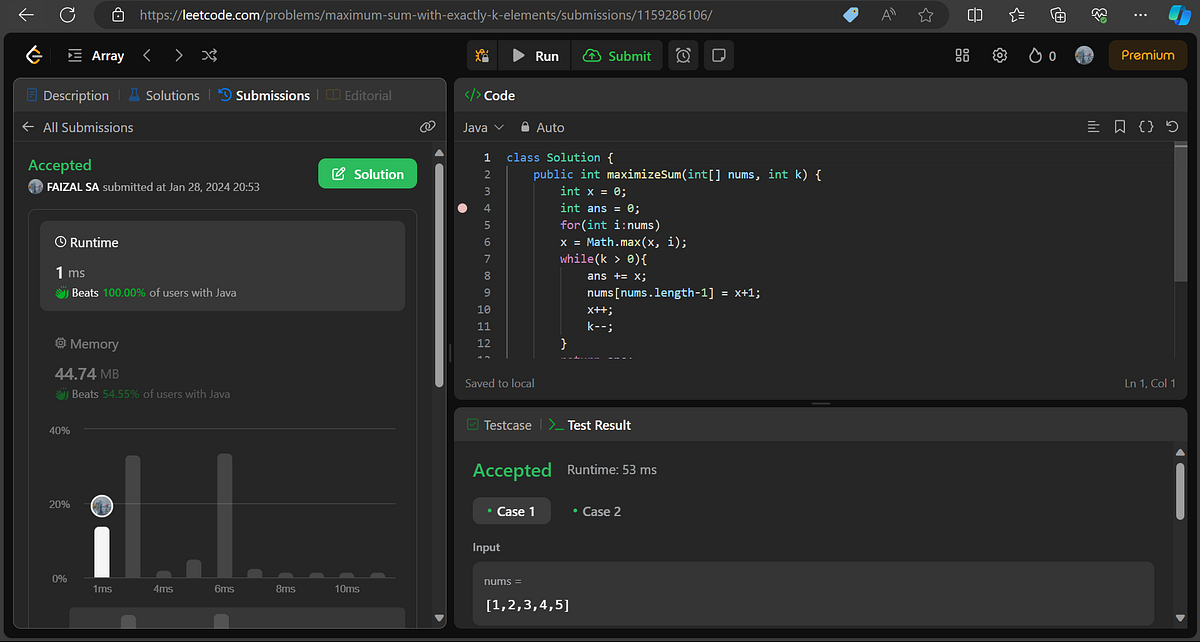 LeetCode Problem no. 2656. Question no. 2656. Maximum Sum With… | by FAIZAL | Medium