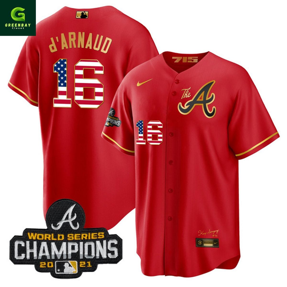 Atlanta Braves Travis d’Arnaud The A Gold Flag Red Gold Jersey — Player ...