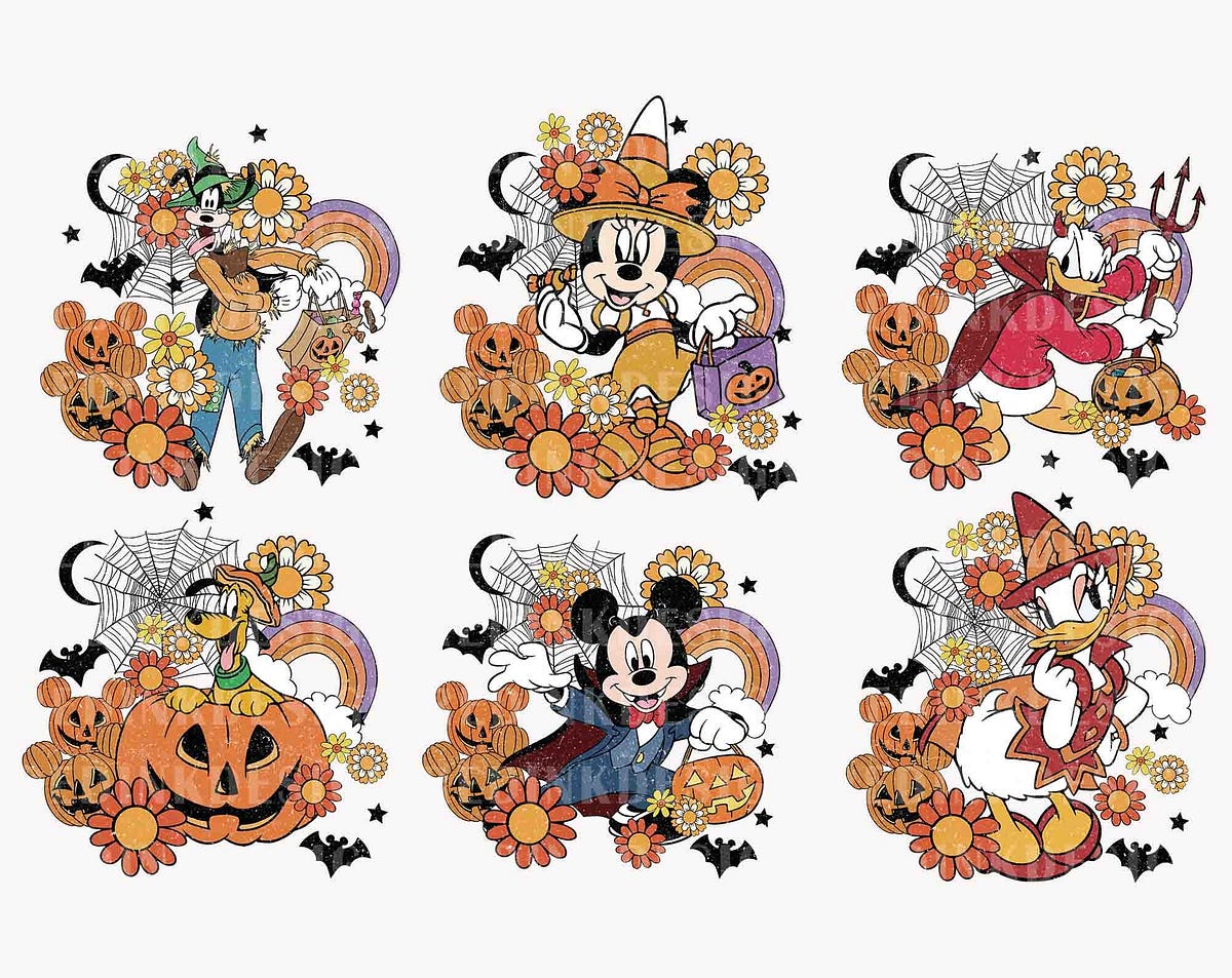 Retro Halloween Floral Png Bundle, Retro Halloween Png, Mouse And ...
