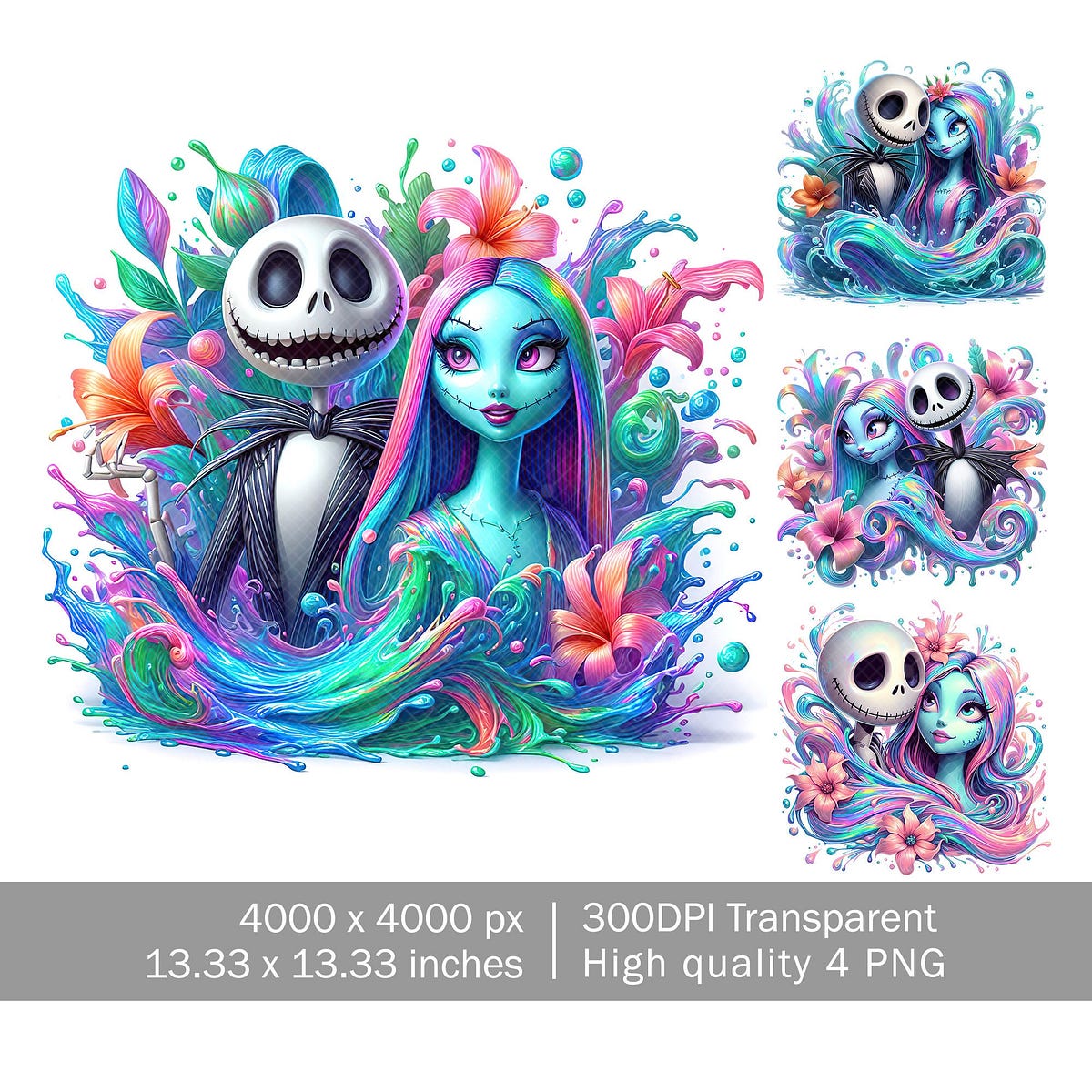 4 PNG Jack And Sally Splash and Watercolor Digital design PNG file for ...