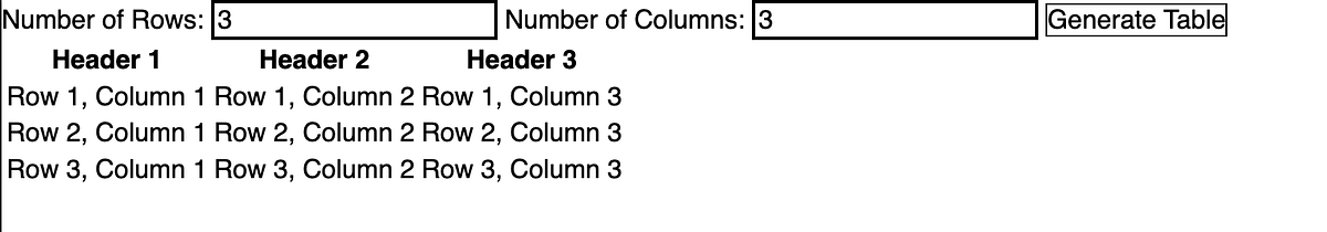 Write A Ui Using Html Css Javascript That Allows Uses To Enter The Number Of Rows And Columns 