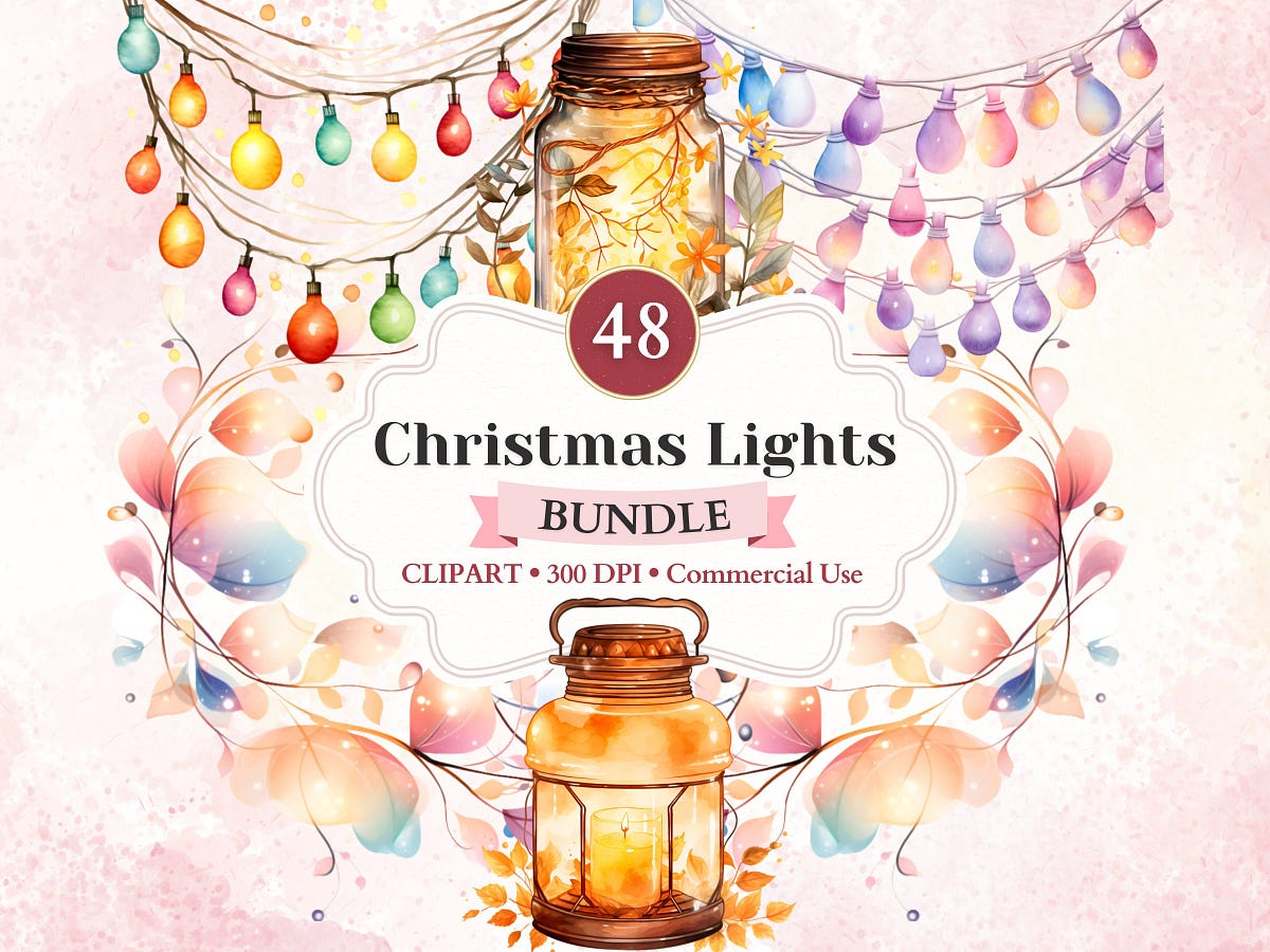 Christmas Lights Clipart Bundle, Christmas Light Png, String, Fairy ...