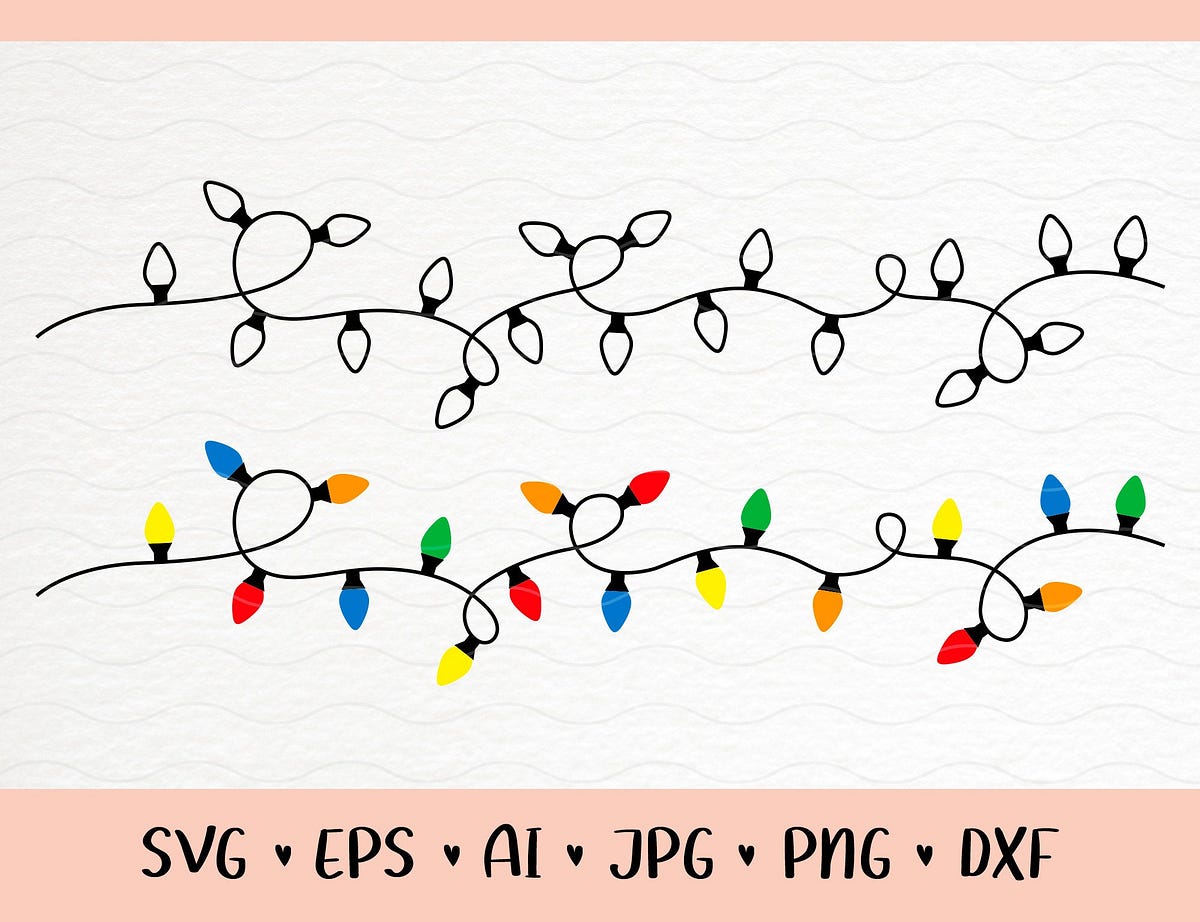 Christmas lights string SVG Bundle | Christmas Lights in Black Outline ...