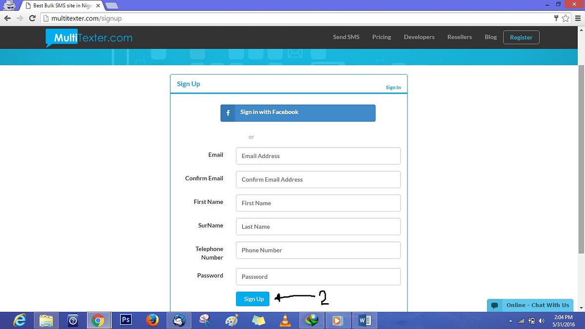 How To Send Bulk SMS In Nigeria. Step 1. Click “Sign up on the first ...
