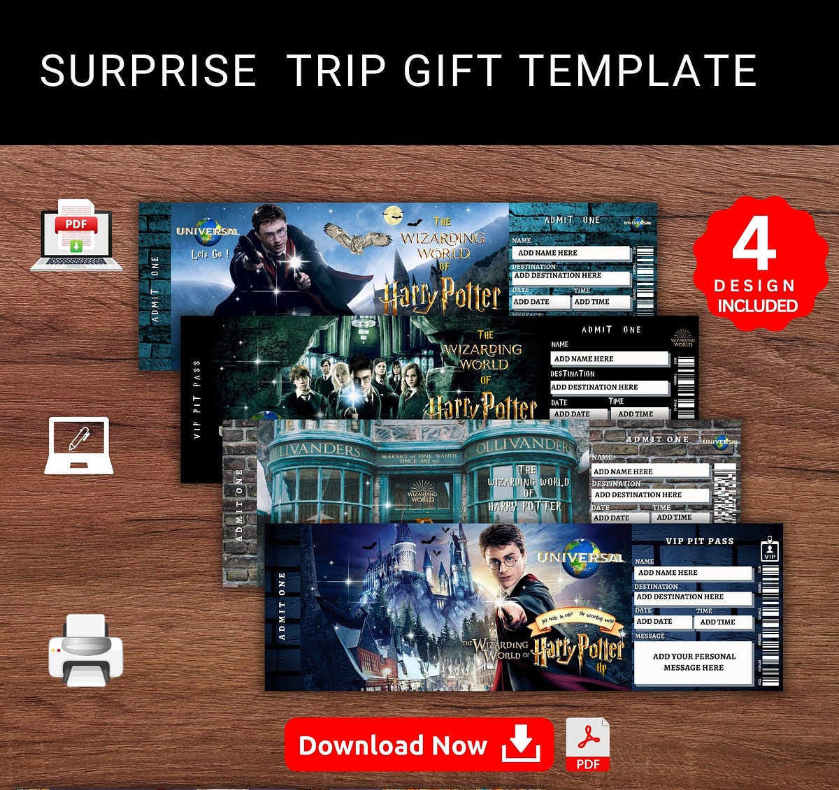 Editable UNIVERSAL STUDIOS-The Wizarding World Surprise Trip Gift ...