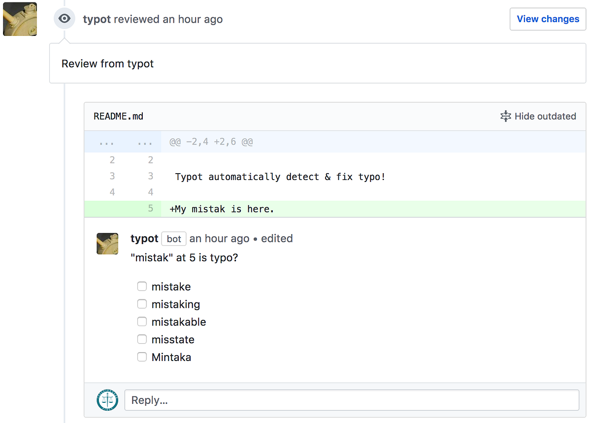 Automatically detect typos in the pull request and fix it on behalf of ...