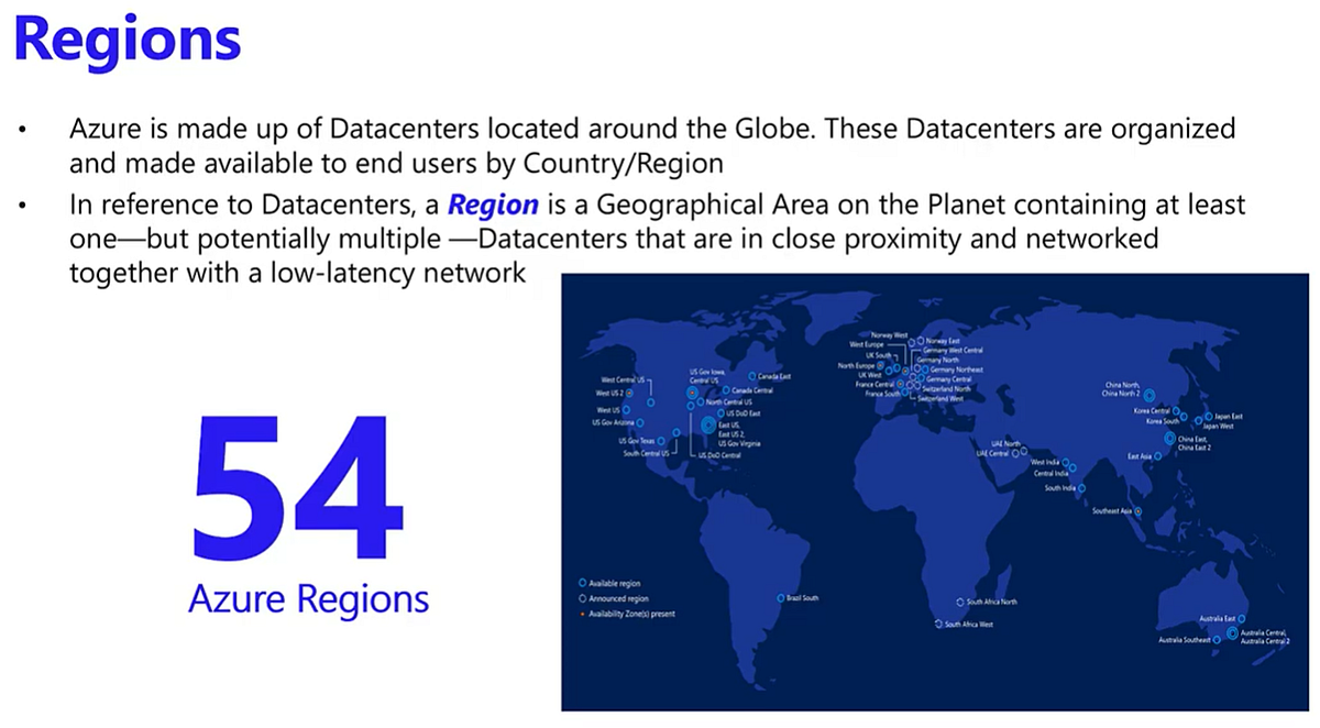 Azure Fundamental : note ไว้ดูเอง SLA: 95.5 2019 : 54 Region Azure ...