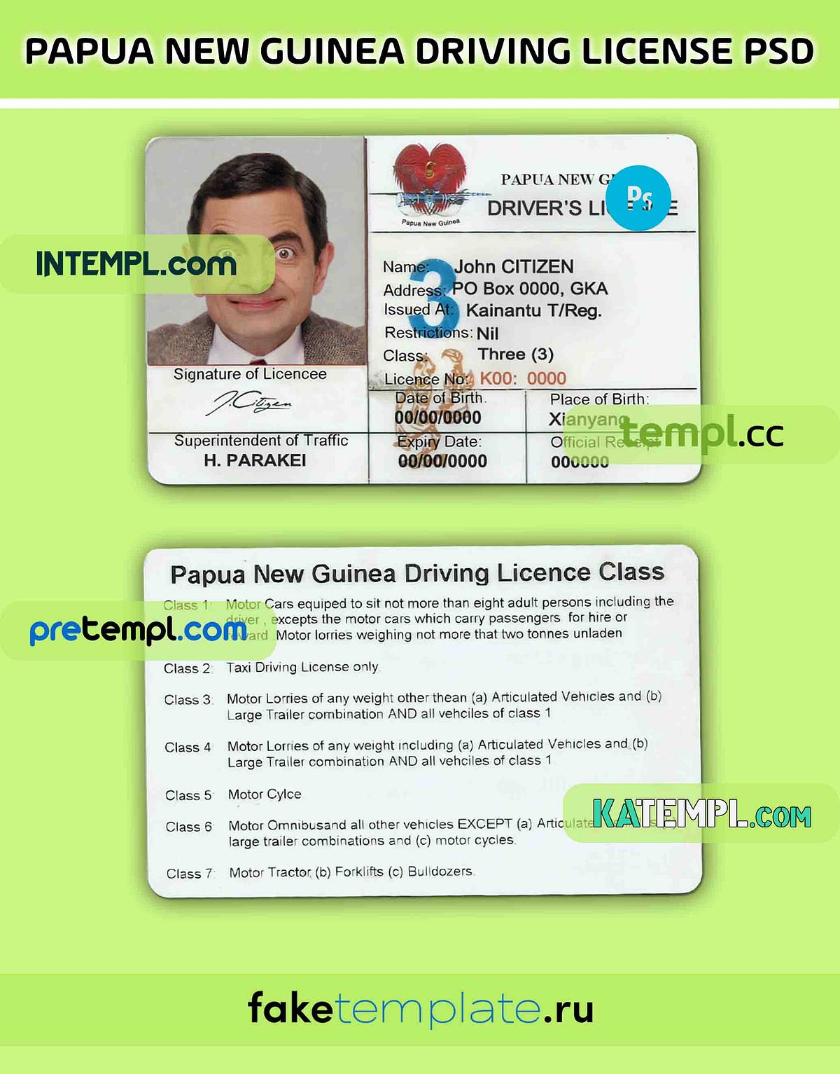 Papua New Guinea driving license PSD download template | by Intempl ...