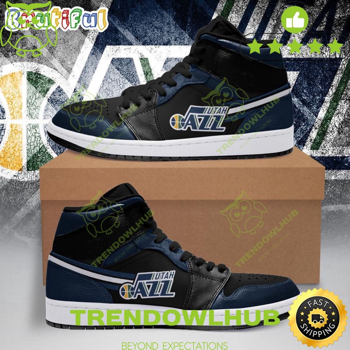 NBA Utah Jazz Black Navy Air Jordan 1 High Sneakers | by Trend Owl Hub ...