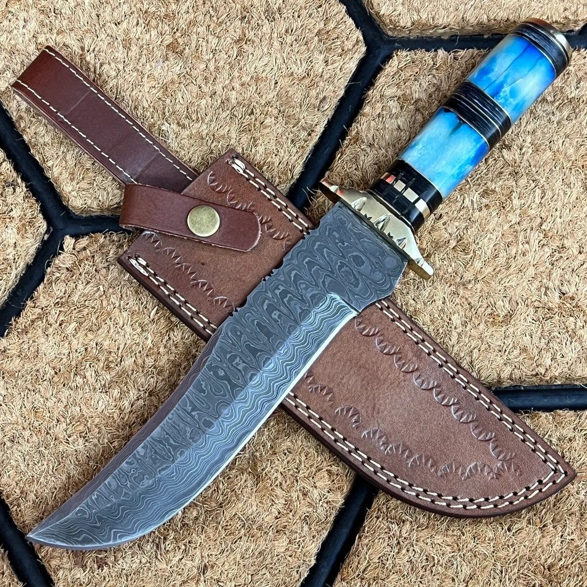 ASH HC84 Damascus Steel Custom Handmade Hunting Bowie knife 13 inches - Feliixjohnnson - Medium