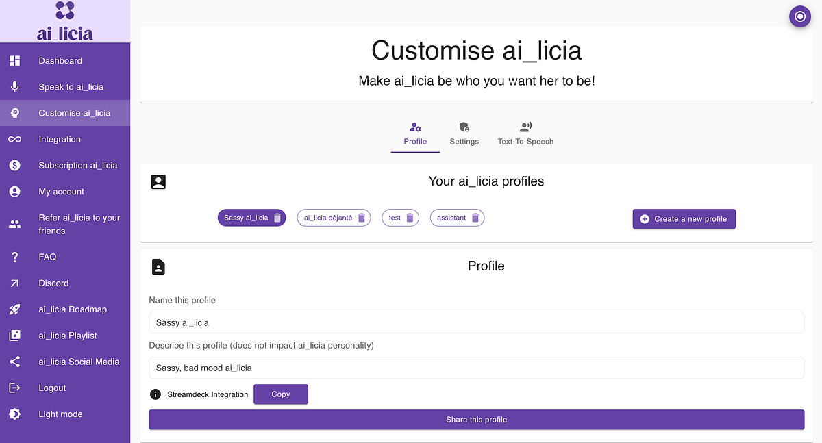 Sharing ai_licia profiles. There are so many customisation options… | by Nicolas Jellab | Nov ...