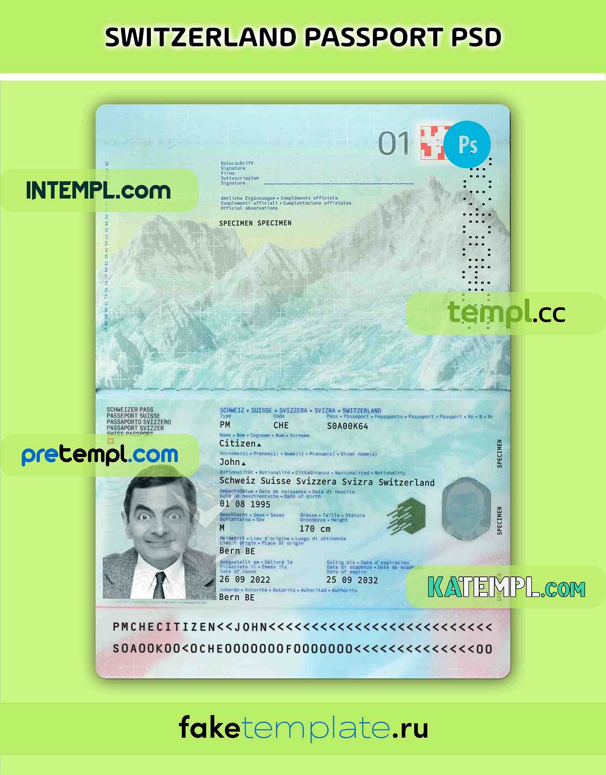 Switzerland passport PSD download template, 2022-present | by Intempl ...