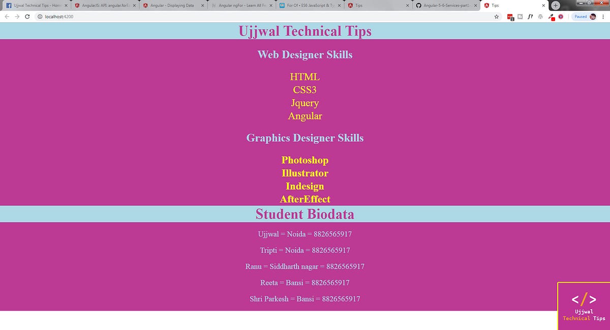 Angular Ngfor — Displaying Data You Can Display Data By Binding By Ujjwal Technical Tips