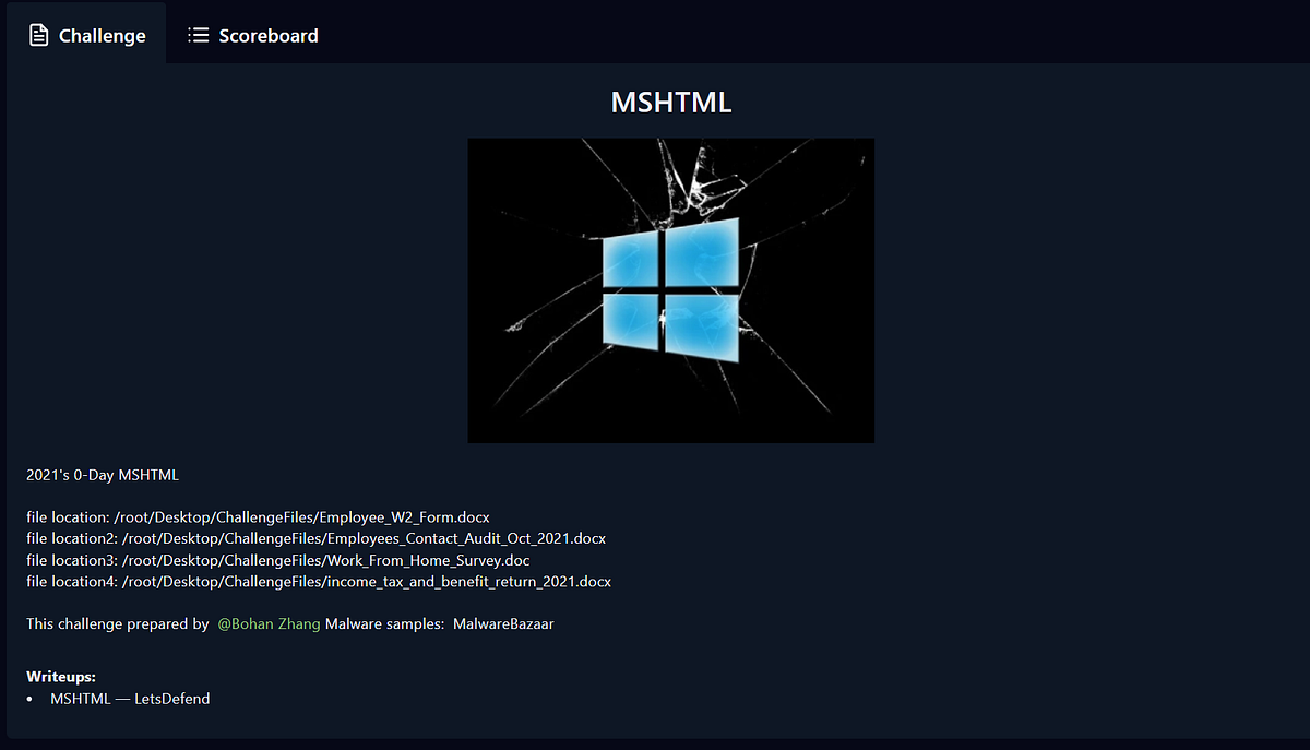 Let’s Defend [MSHTML] Challenge. We have a MSHTML challege where we ...