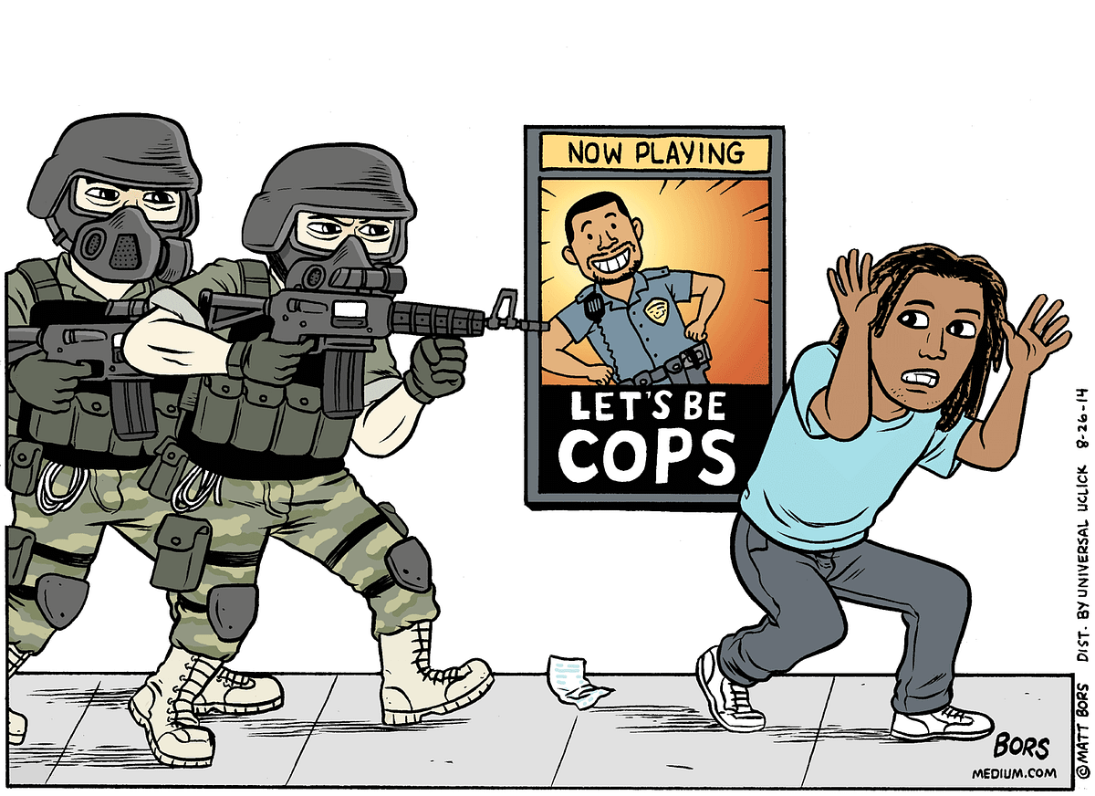 Let’s not.. (with the whole cop thing) | by Matt Bors | The Nib | Medium