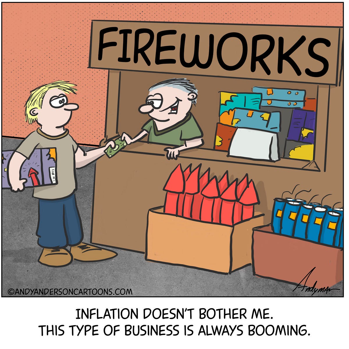 Cartoon about inflation and fireworks | Andy Anderson Cartoons