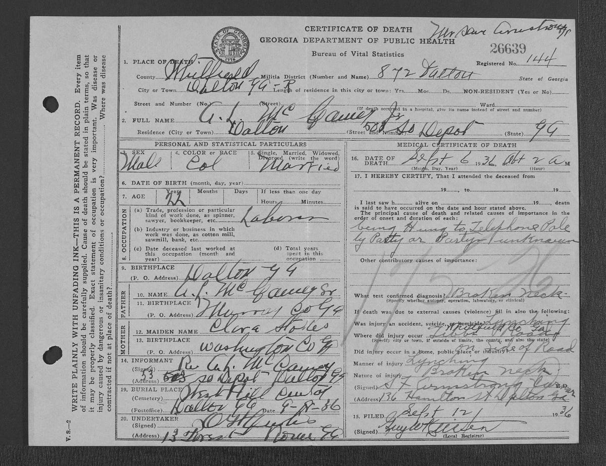 The Lynching of Lon McCamy. Dalton’s last lynching occurred on… | by ...