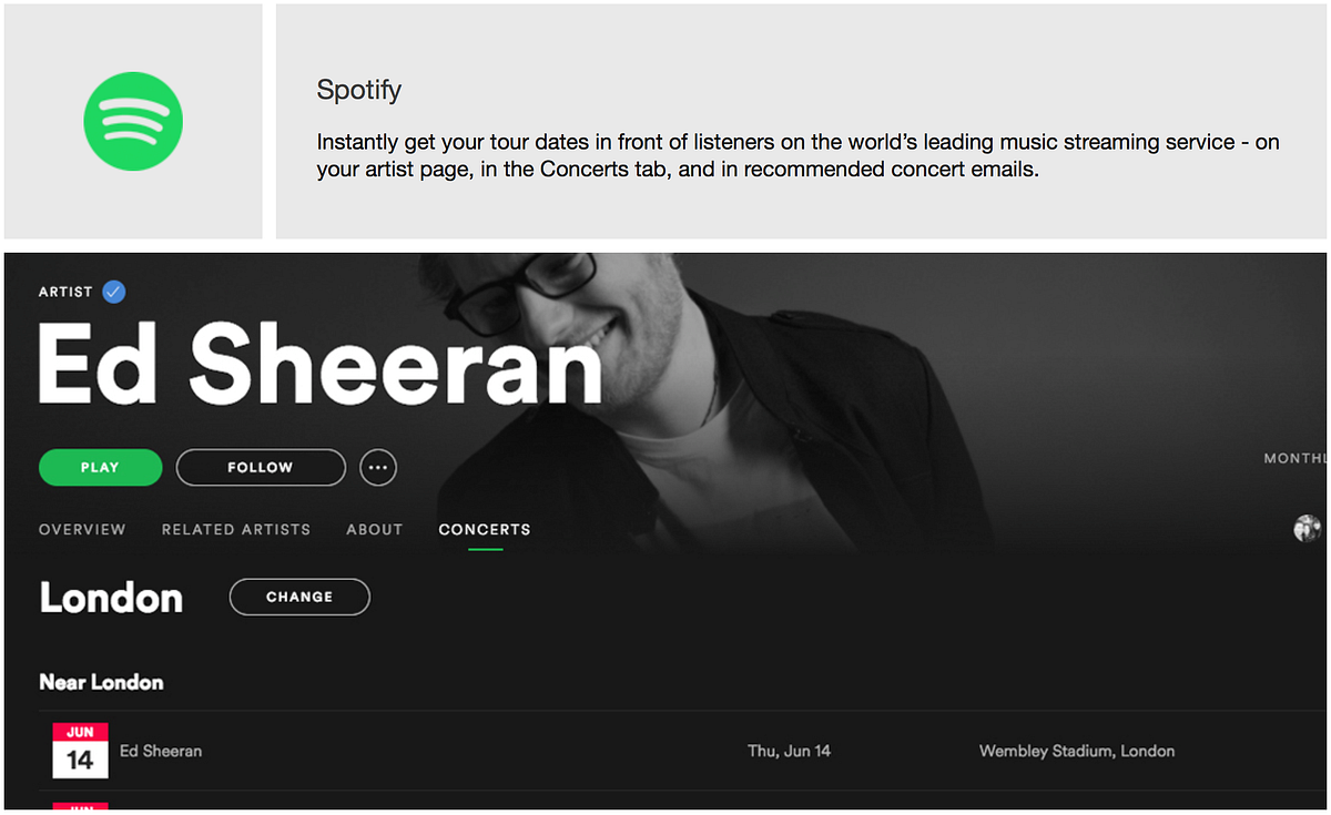 Power your tour dates to Spotify. Songkick will automatically publish ...