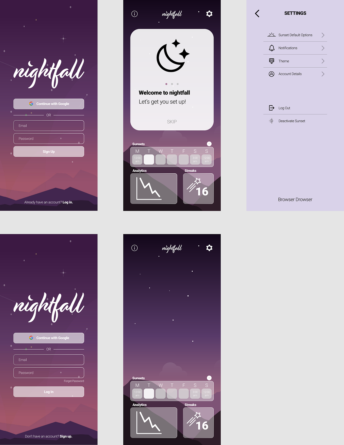 Nightfall: Task Flows and Screens | by Danielle Tang | Medium