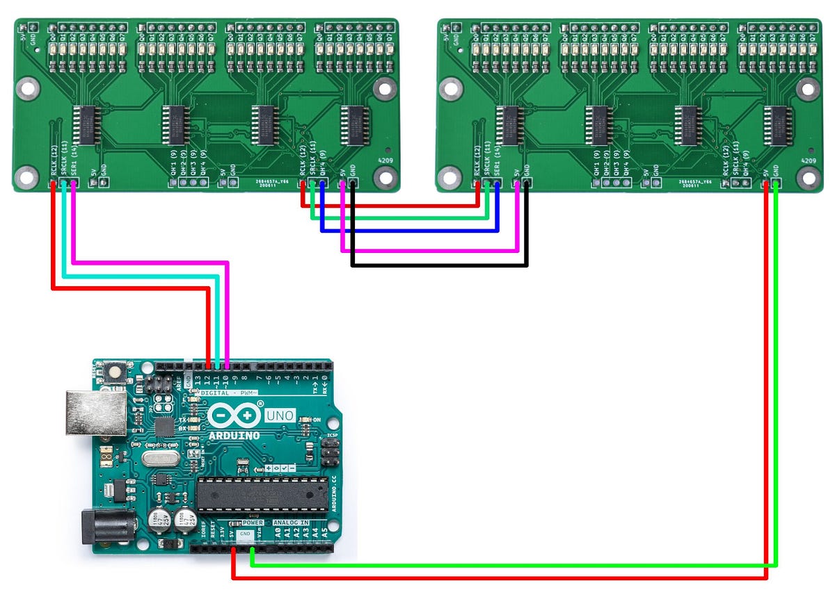 Cascading Two 32 Bit Shift Register Modules Using Arduino Uno By Paulsin Medium