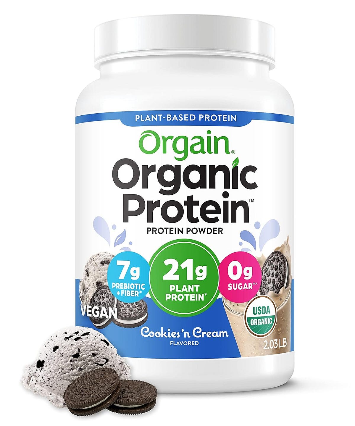 Orgain Organic Vegan Protein Powder, Cookies and Cream — 21g Plant ...
