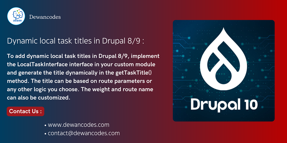 Dynamic local task titles in Drupal 8/9 : - Dewancodes - Medium