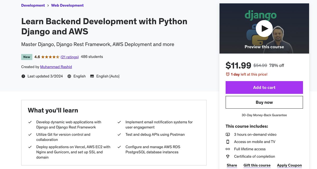 Udemy Course: Learn Backend Development using Python Django and AWS - CodeWithMuh - Medium