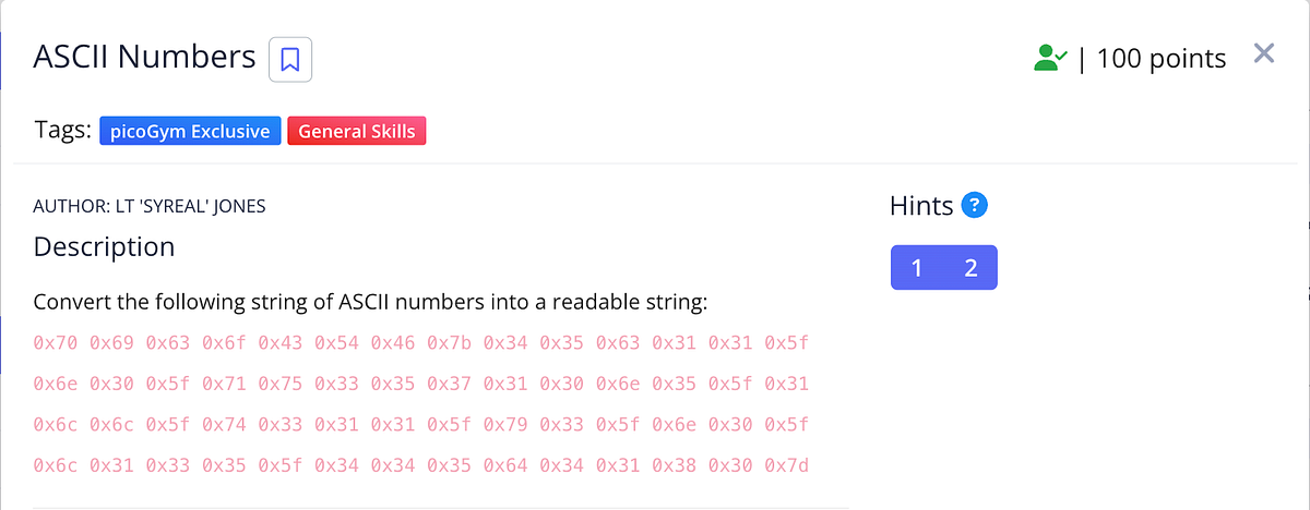 CTF ASCII Numbers. ASCII Numbers — General Skills | by kikiyang | Medium