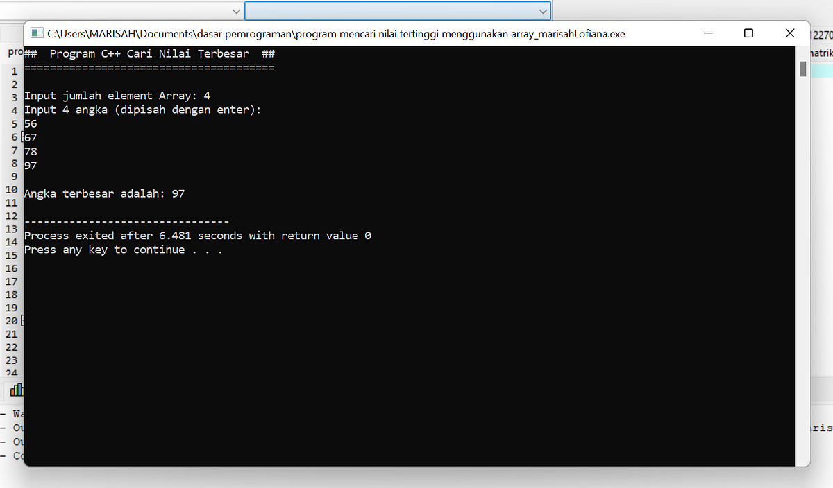 Program Array, mencari nilai rata-rata dan perkalian ordo 2 | by Marisah Loviana | Medium
