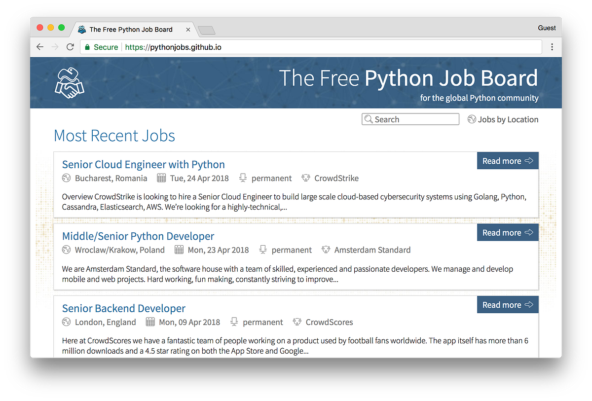 How we Built pythonjobs.github.io in a week | by Steve Stagg ...