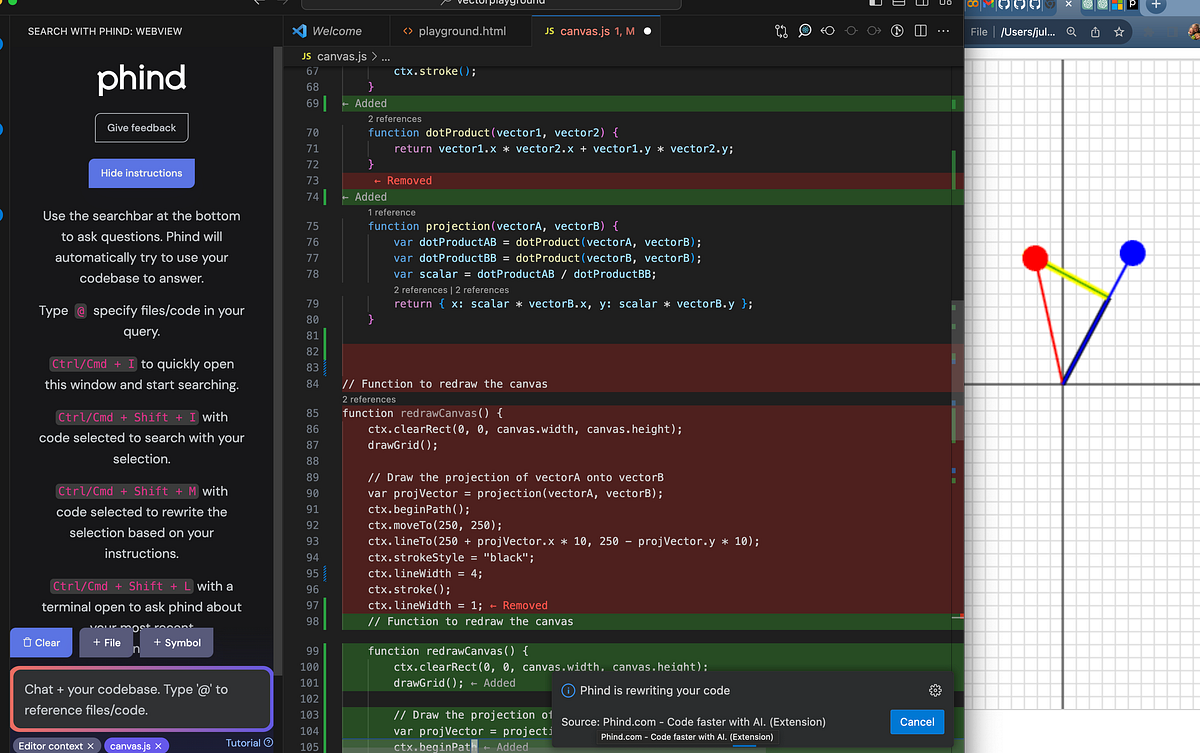 I used ChatGPT to create JavaScript code for linear algebra visualsations and it worked ...