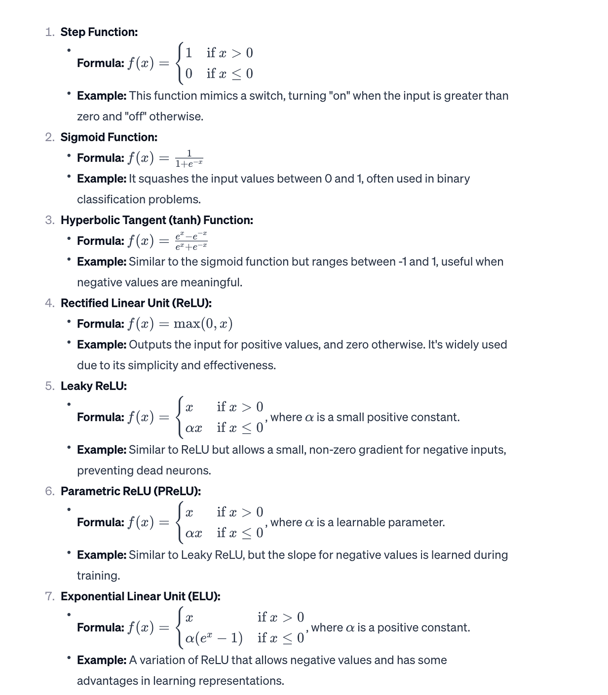 Explain various activation function in neural network in artificial ...