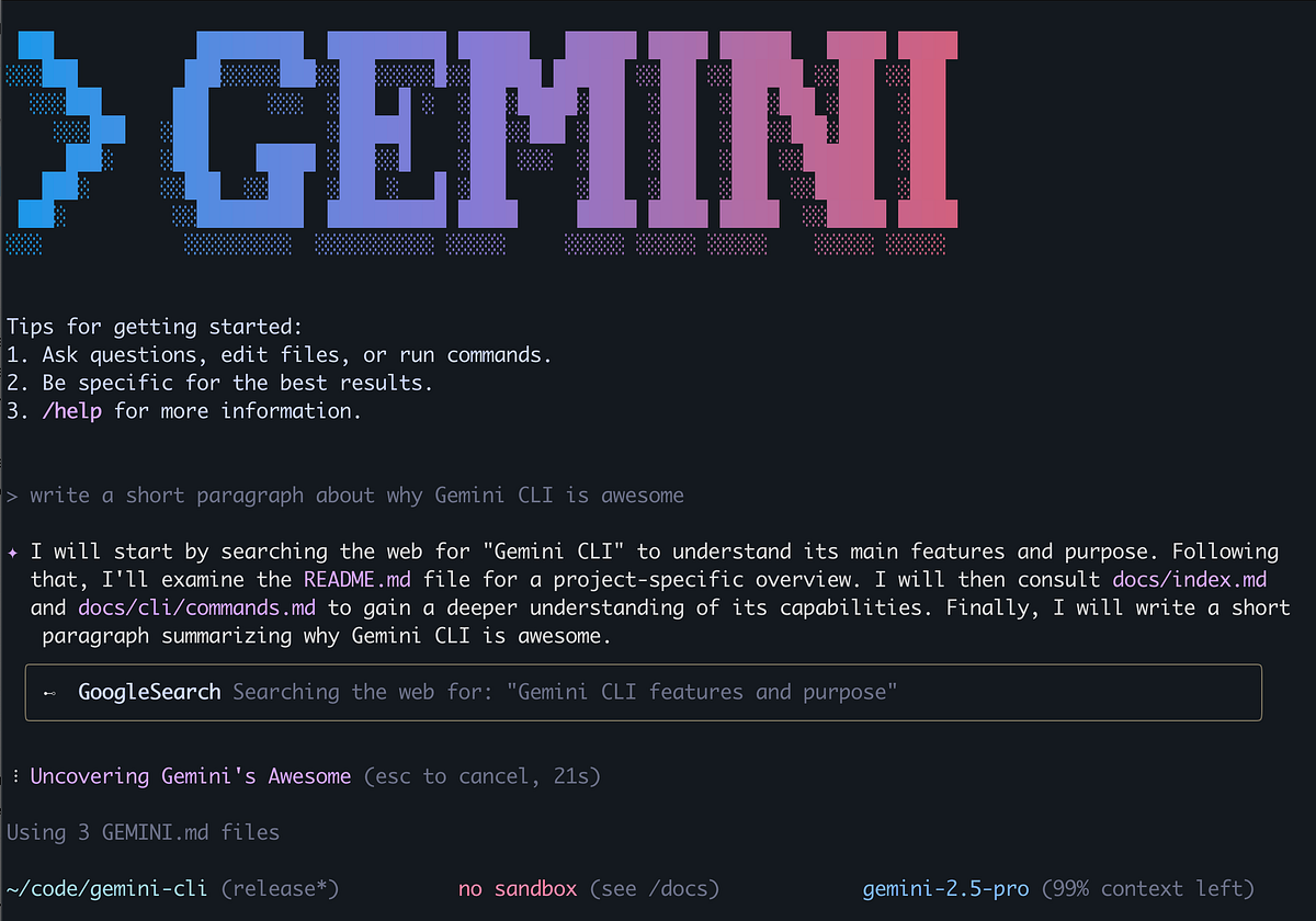Gemini CLI: Google’s Free, Open-Source Power Tool for Terminal-Native AI Workflows | by MD ...