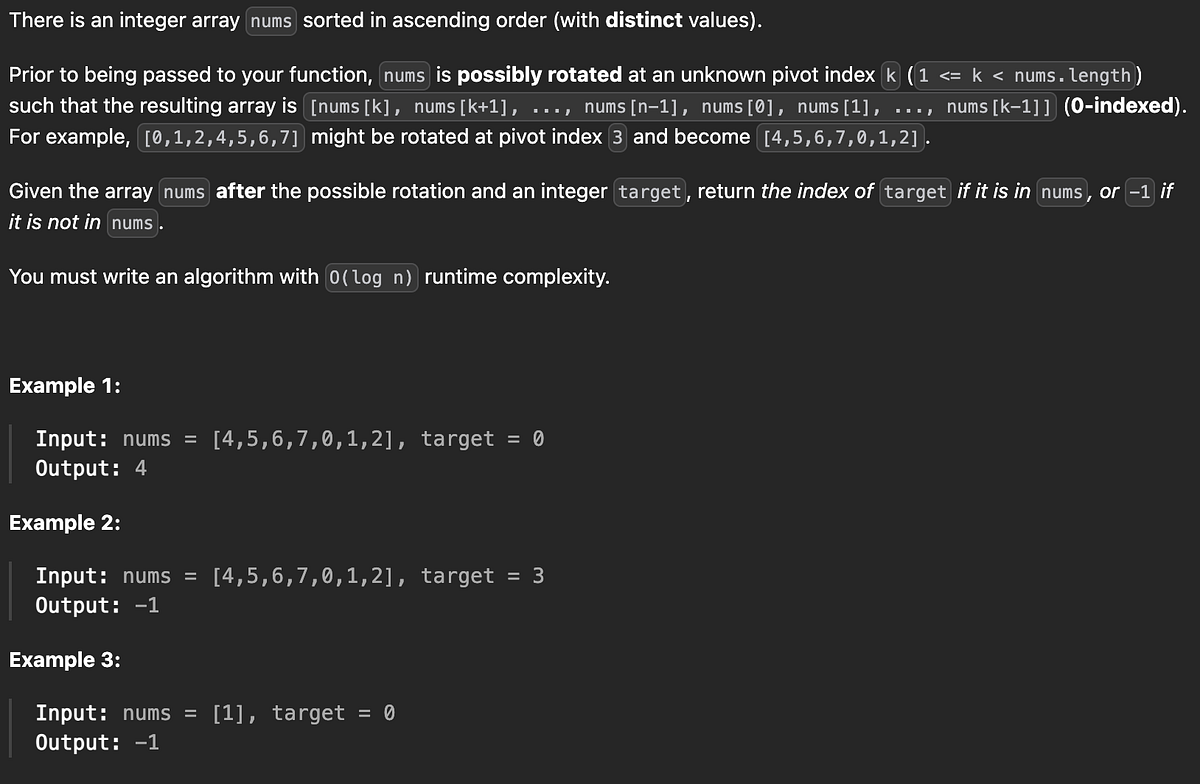 Coding Challenge: Search in Rotated Sorted Array | by Zoren | Jun, 2024 | Medium