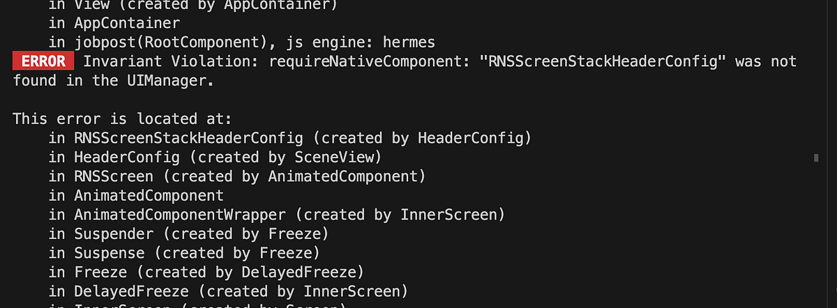 React Native Issues — “RNSScreenStackHeaderConfig” was not found in the UIManager. - Deep Bag ...