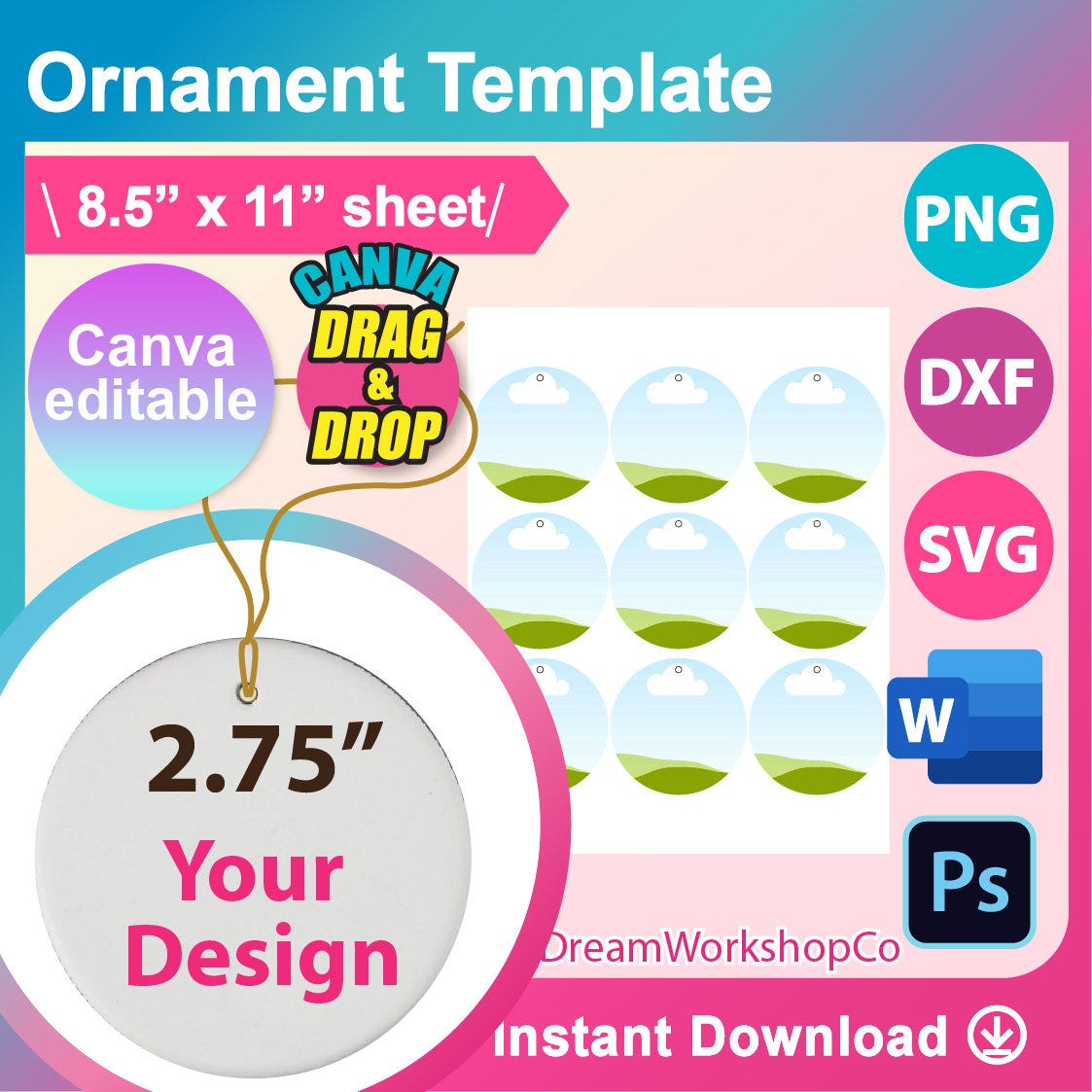2.75" Round Ceramic Ornament Template, Ceramic Ornament Template for ...