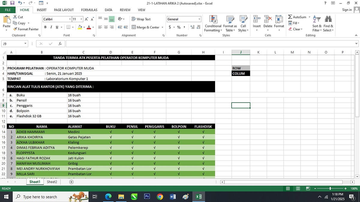 Day-2 Latihan Membuat Formulir Daftar Absensi dan Tanda Terima ATK ...