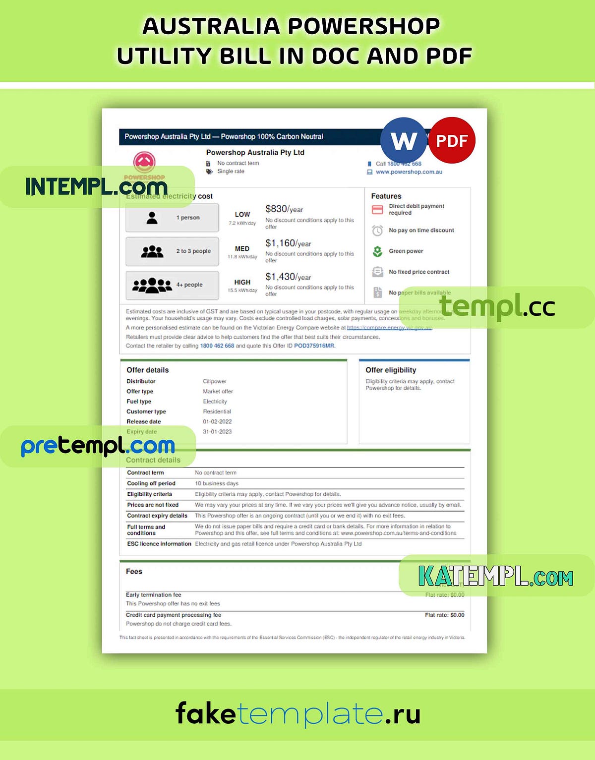 AUSTRALIA POWERSHOP utility bill download Word and PDF example | by ...
