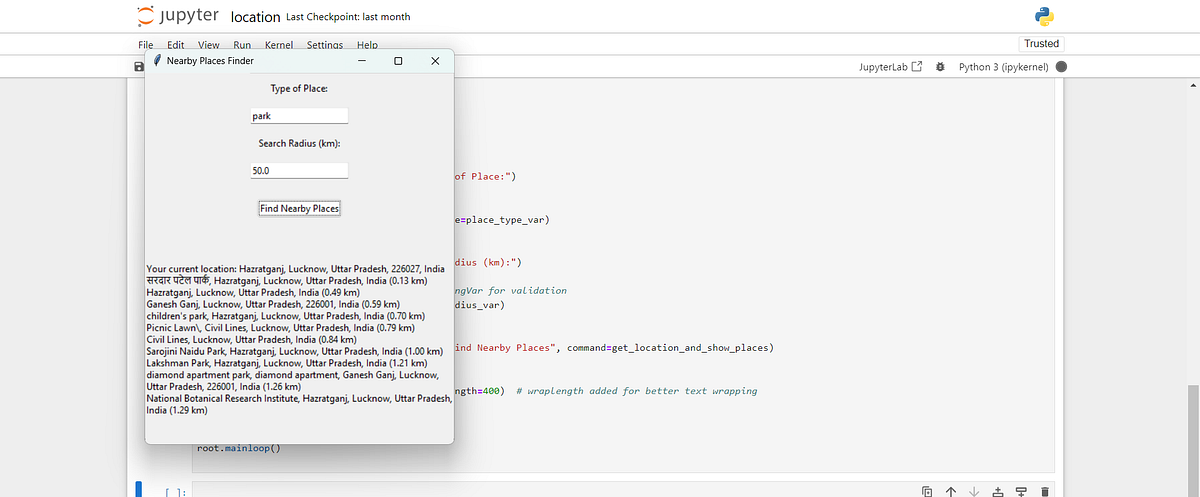 Finding Nearby Places with Python and Tkinter without using google api | by Shivansh Srivastava ...