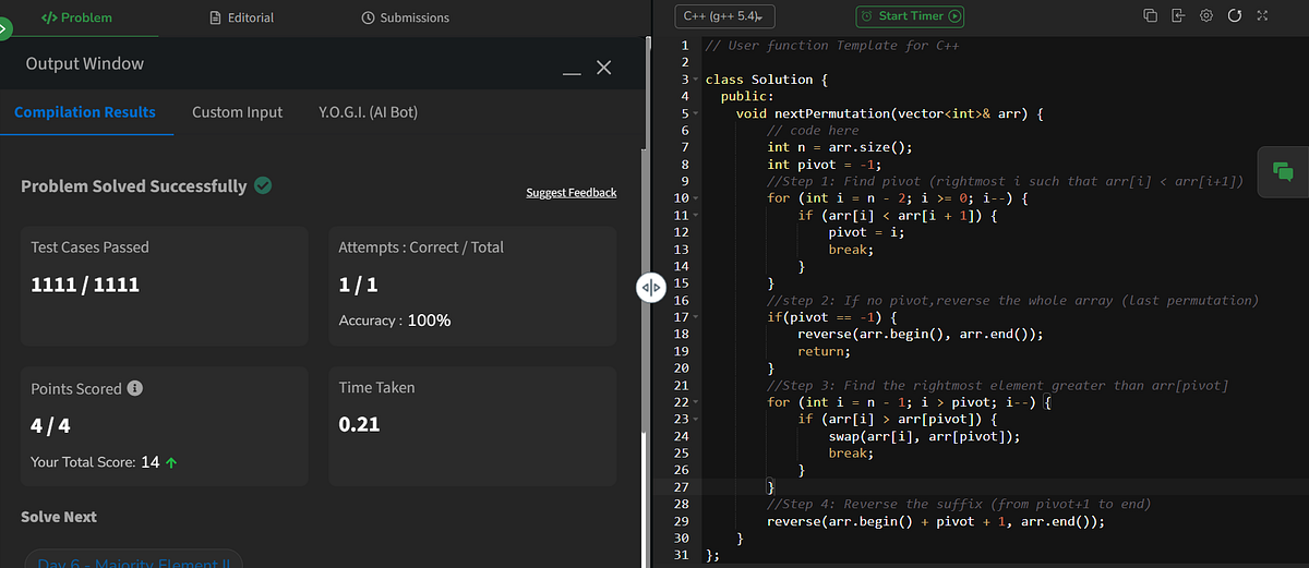 Day 5: Next Permutation — GFG 160-Days DSA Challenge | by Amit Prajapati | Jun, 2025 | Medium