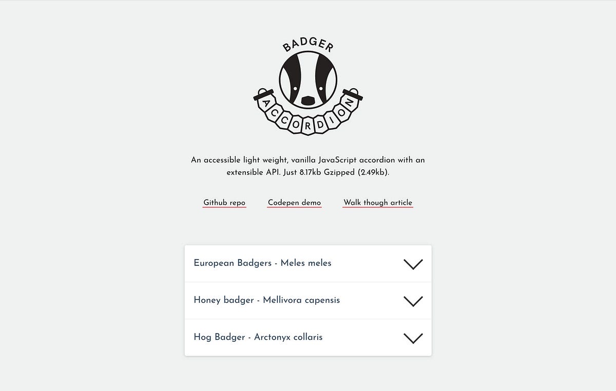 Badger Accordion — An accessible light weight, vanilla JavaScript ...