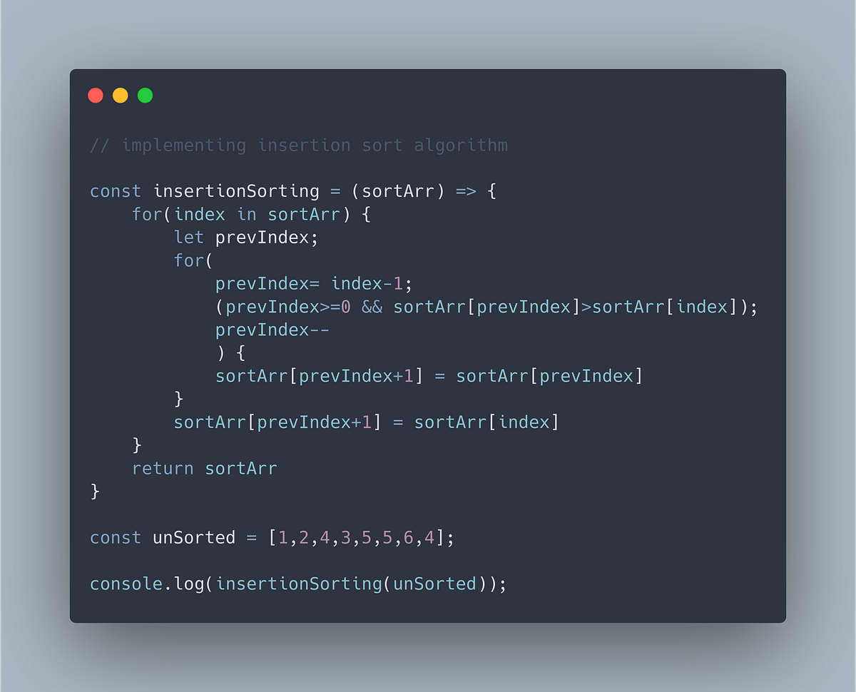 Implementation of Insertion Sort with JavaScript | by Yedu_Krishnan | Medium