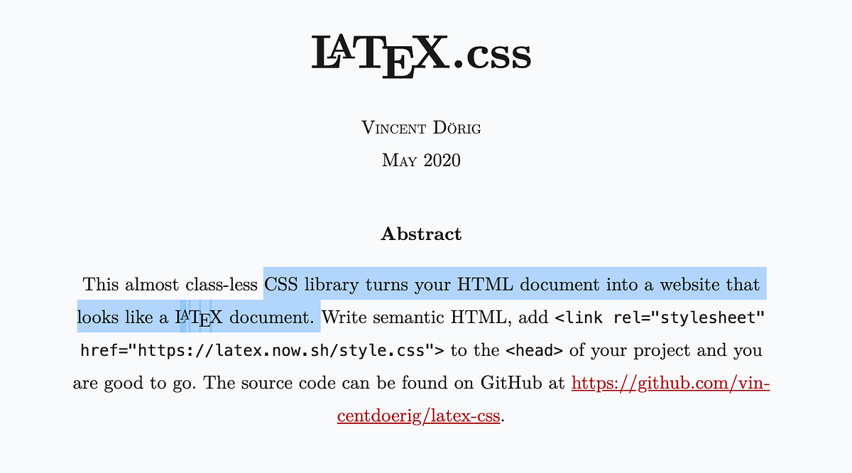 New LaTeX.CSS Library Enables Websites to Look Like LaTeX Docs | by ...