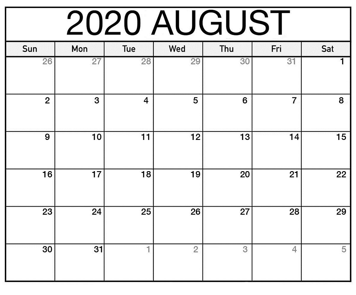August 2020 Calendar Blank Printable | by CalendarWishesImages | Medium