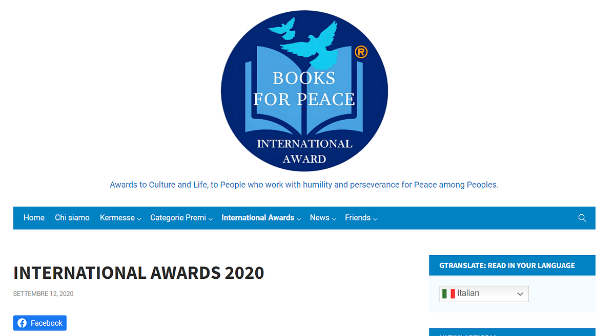 International Books For Peace Award 2020…Awards to Culture and Life, to ...