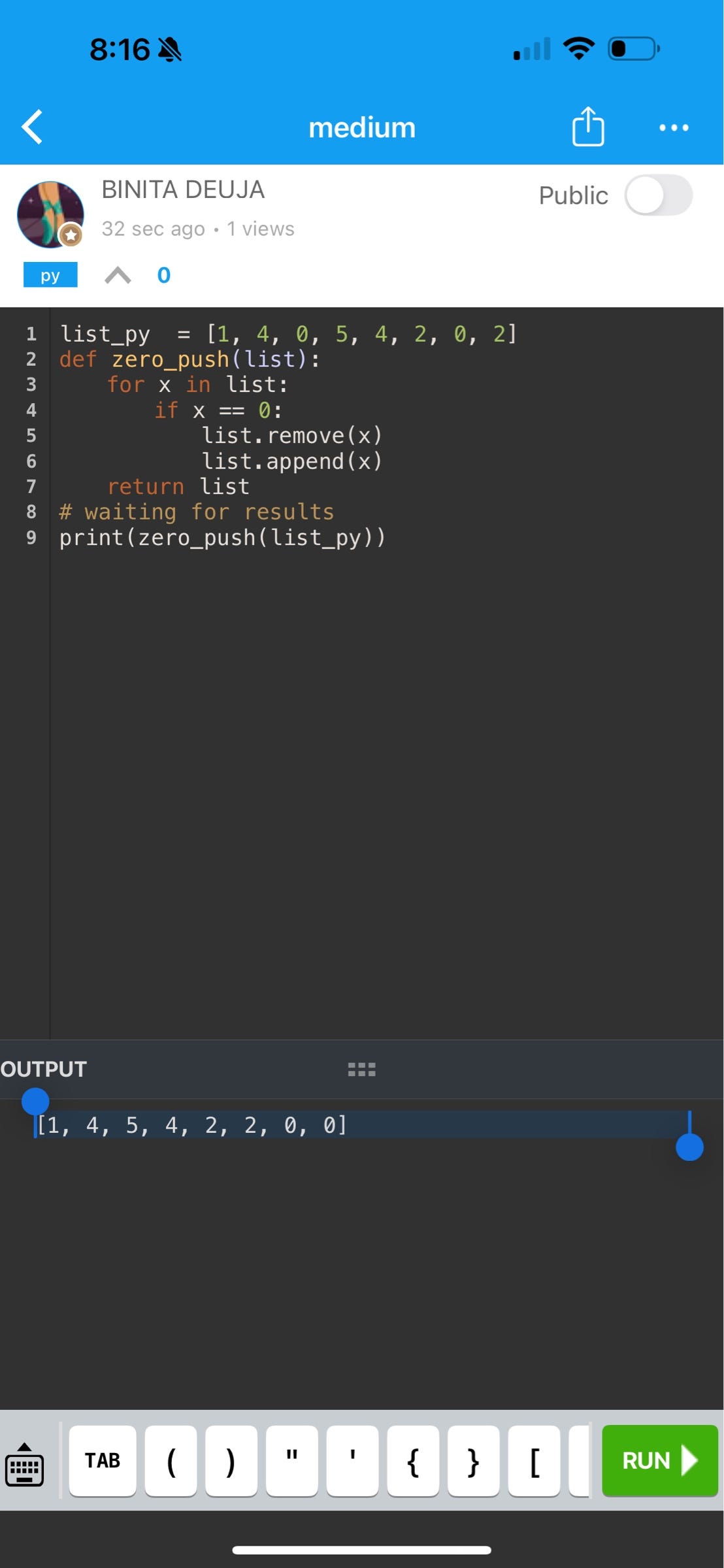 How to push 0 to the back in the list in Python? | by Sisriksha Dhakal ...
