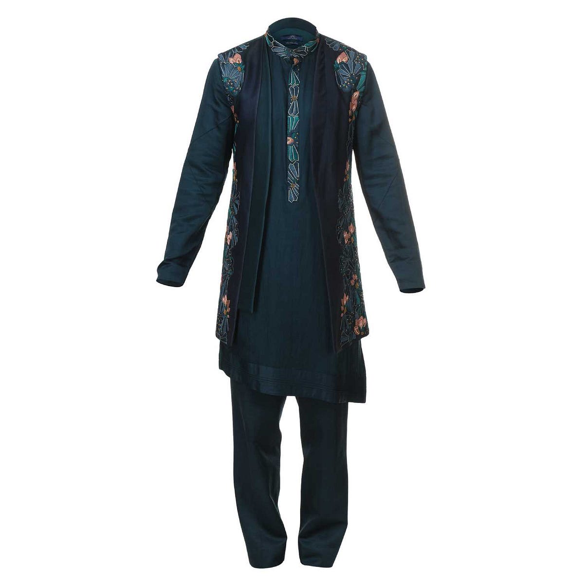 Buy Peacock Blue Shrug Set For Men | Indyverse - - Indyverse - Medium