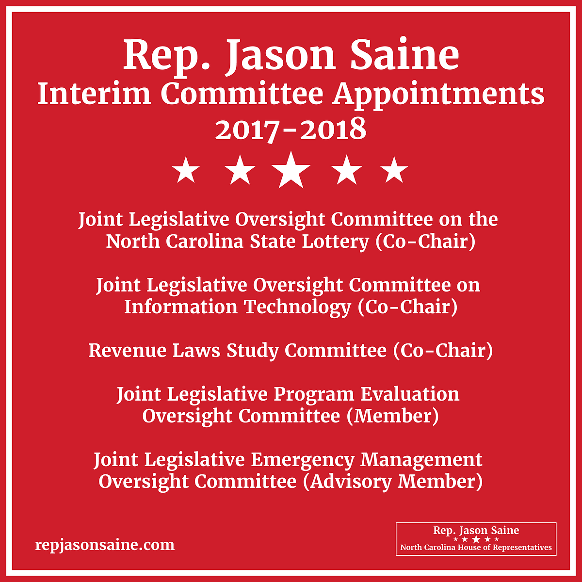 Rep. Jason Saine Appointed Chair of Three Interim Committees | by Jason ...