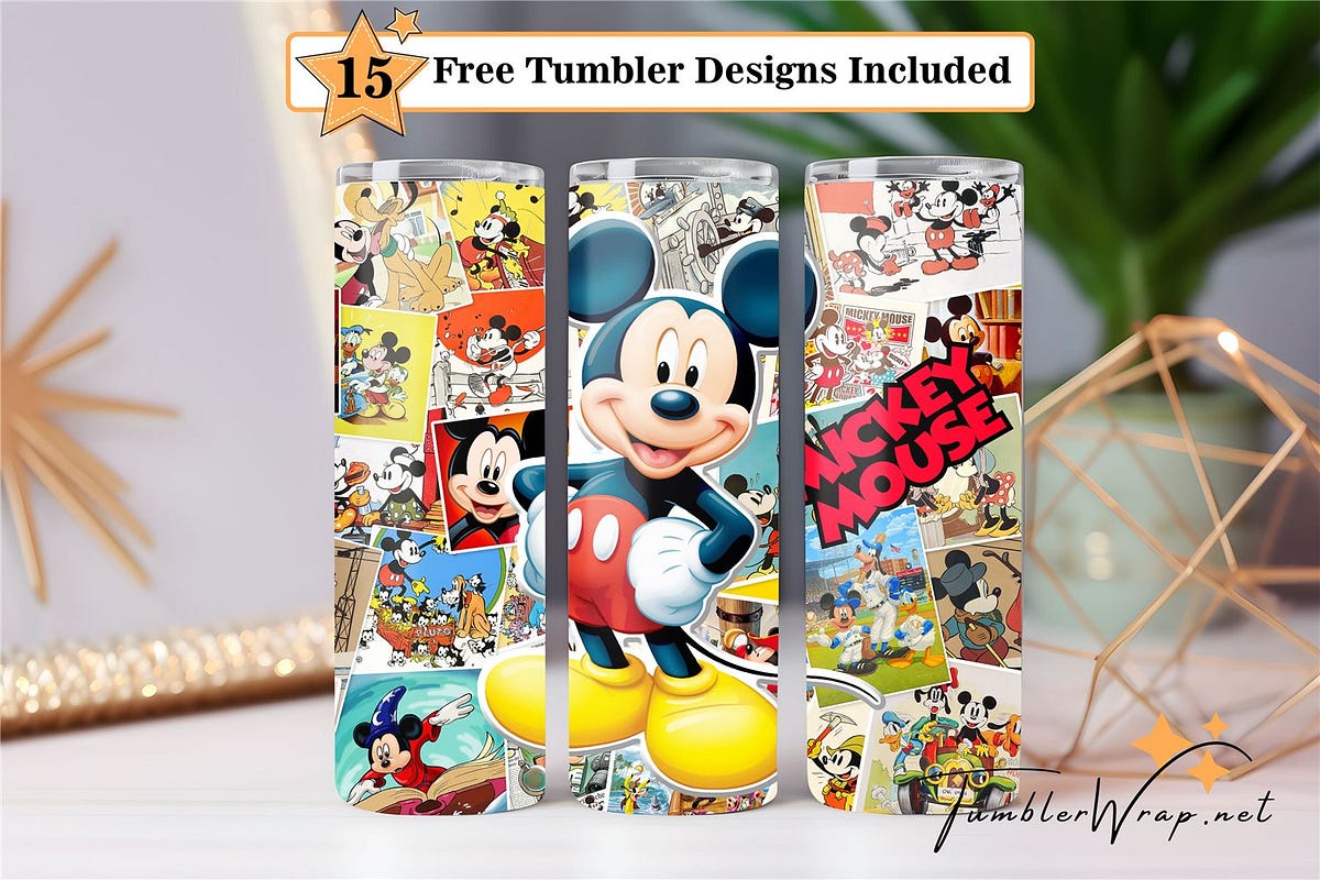 Mickey Tumbler PNG, Cartoon 20 Oz Skinny - TumblerWrap.Net - Medium