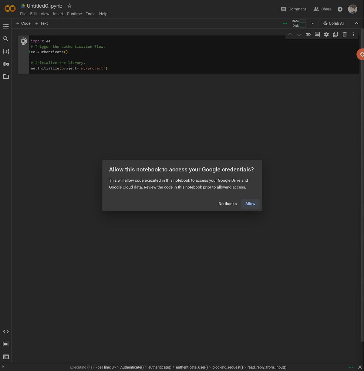 Google Earth Engine Python First time using erro | by Wayne Ji | Medium